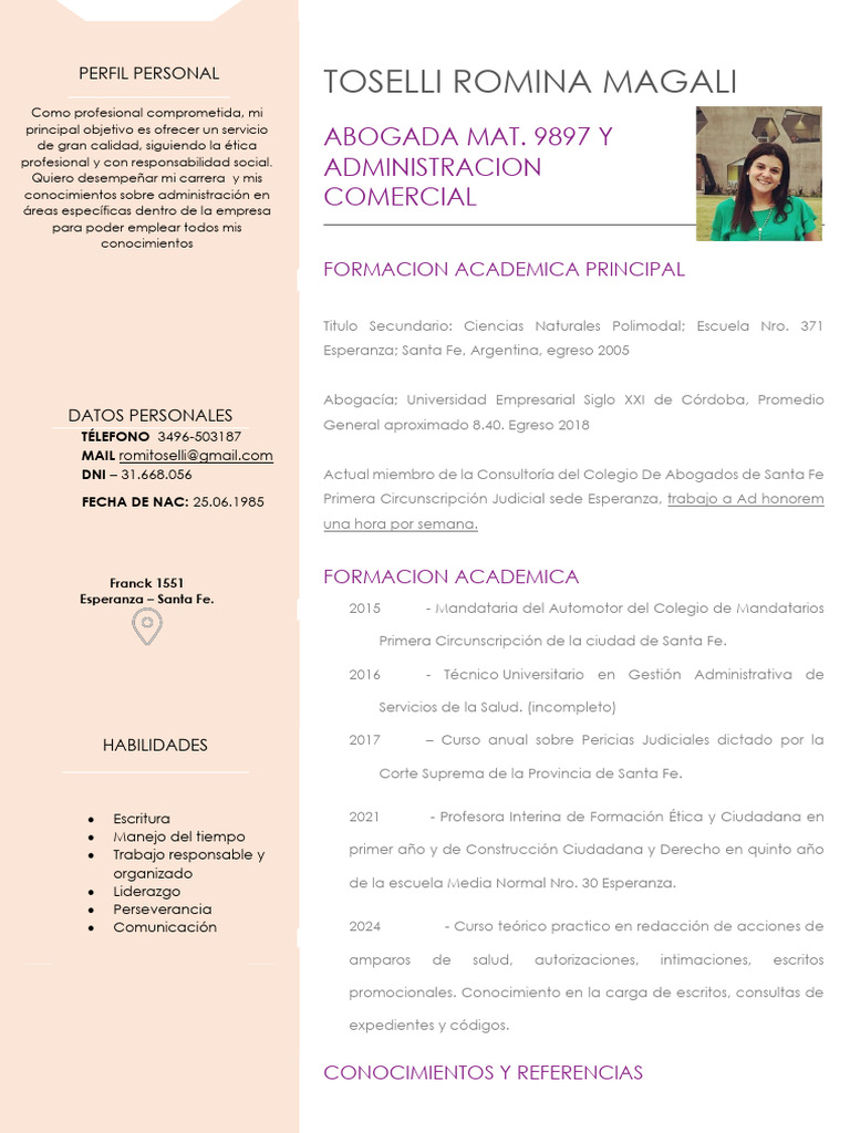 CV Romina Toselli Abog | PDF | Abogado