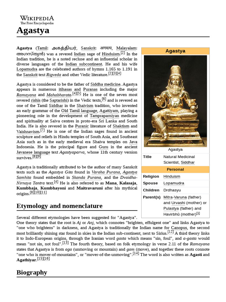 Agastya | PDF | Hindu Literature | Indian Religions