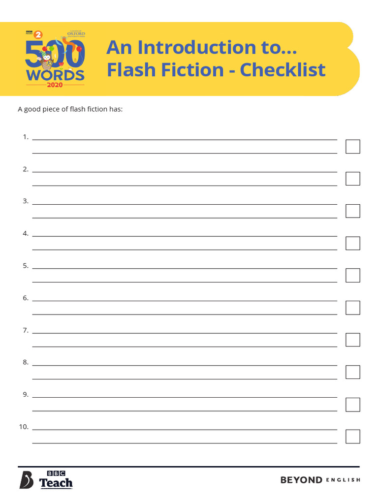 Flash Fiction Checklist | PDF | Games & Activities | Art