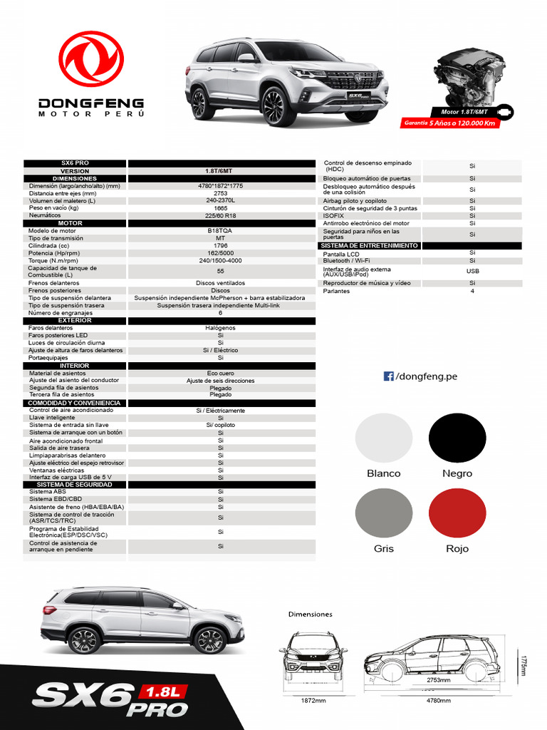 Ficha Técnica Dongfeng SX6 Pro 2025 | PDF | Vehículos | Vehículos ...
