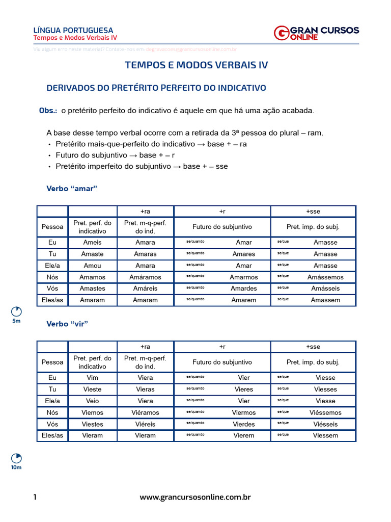 20 - Tempos e Modos Verbais IV | PDF | Idiomas | Estudos de Línguas Estrangeiras