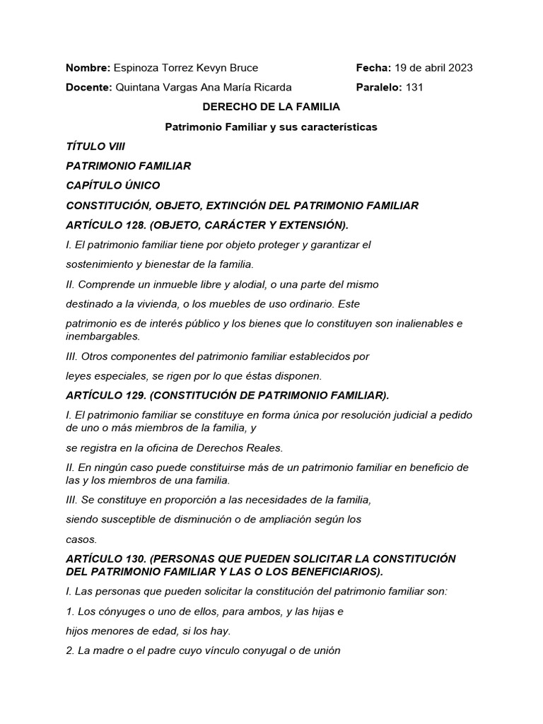 Analisis Patrimonio Familiar | PDF | Bienes (Ley) | Dominio eminente