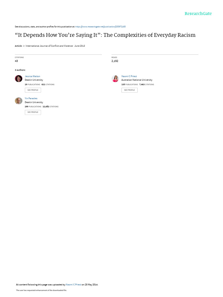 "It Depends How You're Saying It": The Complexities of Everyday Racism ...