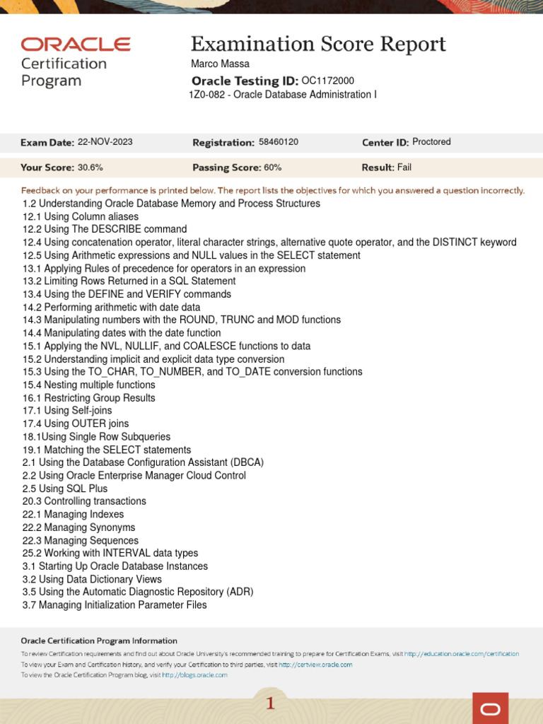 ScoreReport-Certificación | PDF | Databases | Data Management Software