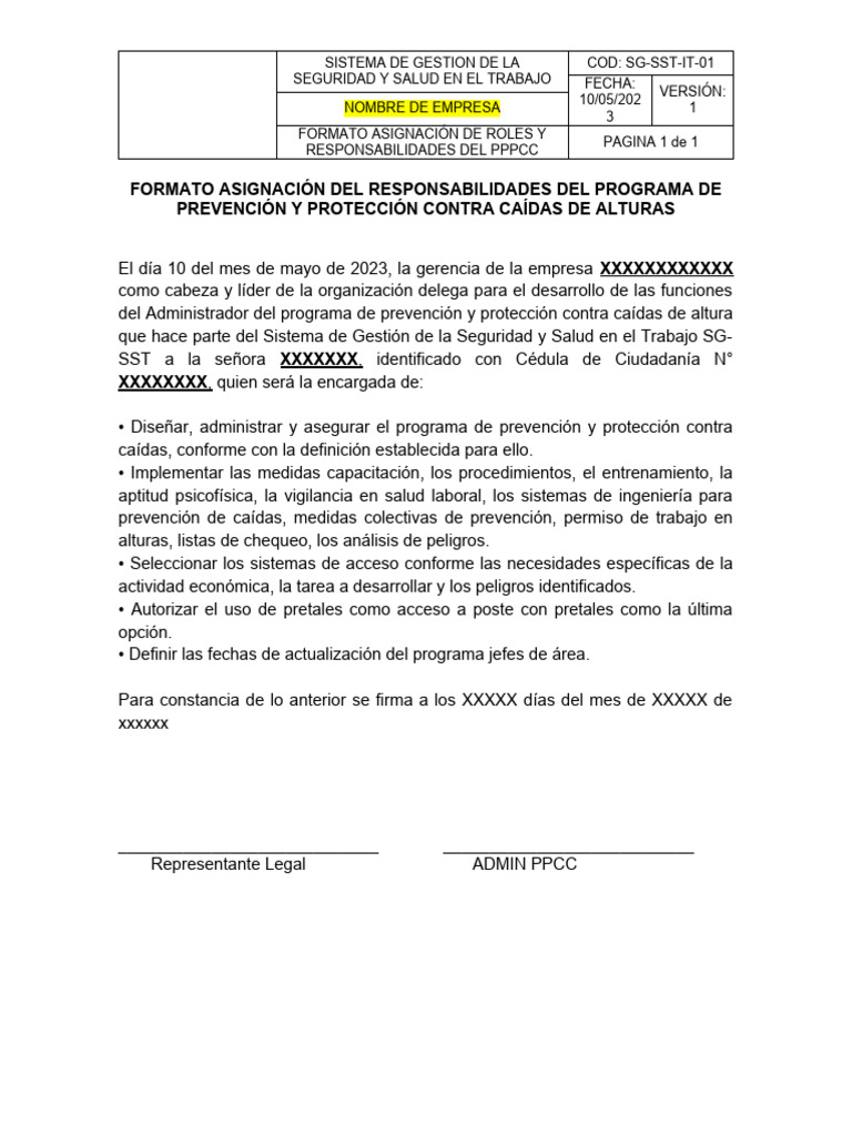 SG-SST-F-15 Formato Asignación Roles y Responsabilidades | PDF SG-SST-F-15 Formato Asignación Roles y Responsabilidades | PDF