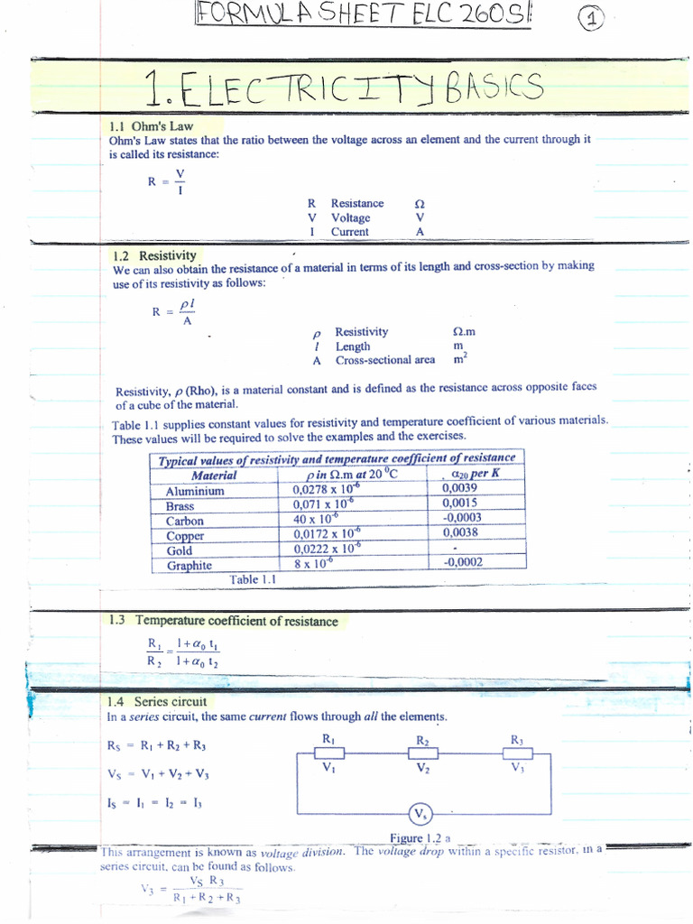 Formula Sheet ELC260S | PDF