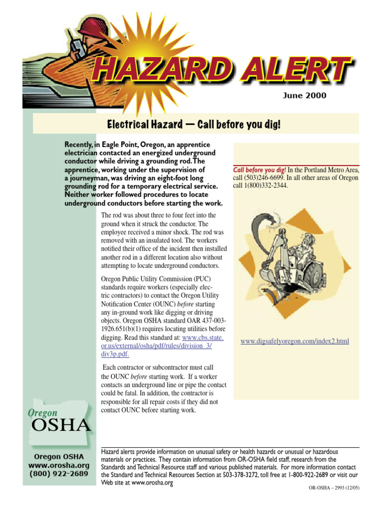 Hazard Alert: Electrical Hazard - Call Before You Dig! | PDF ...