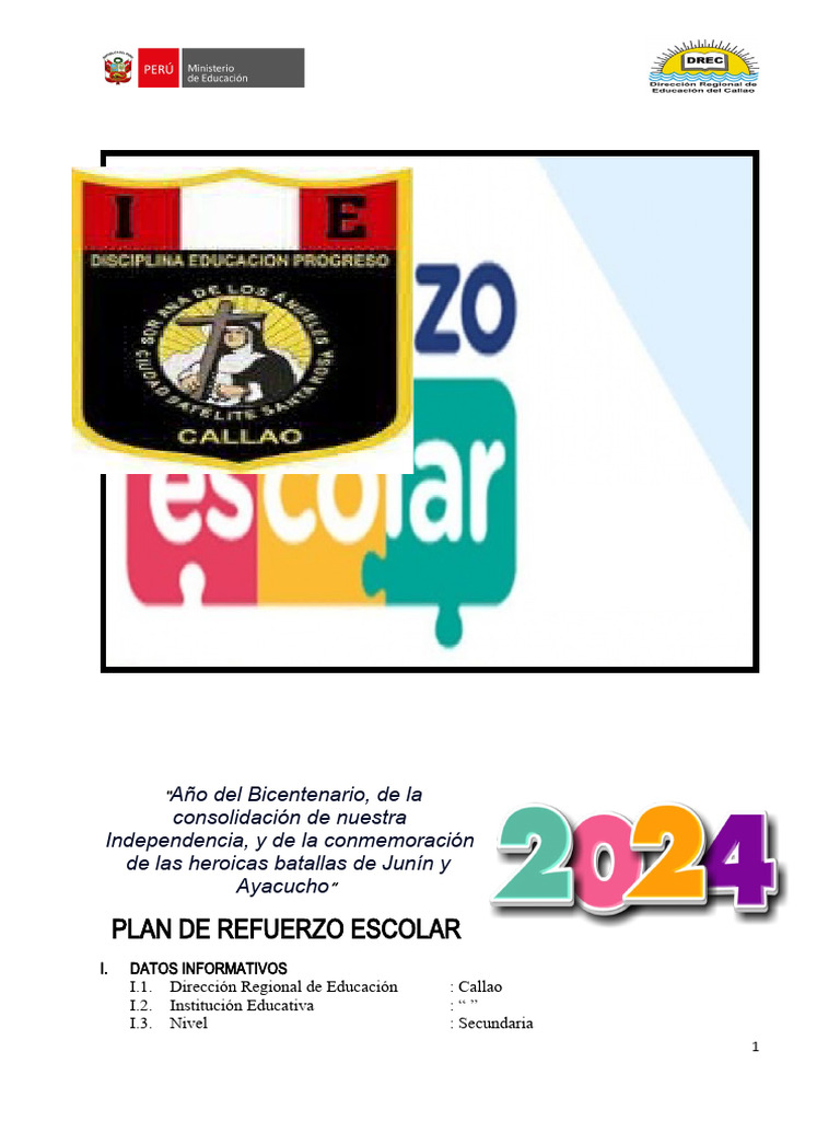 Plan de Refuerzo Escolar 2024 | PDF | Evaluación | Aprendizaje