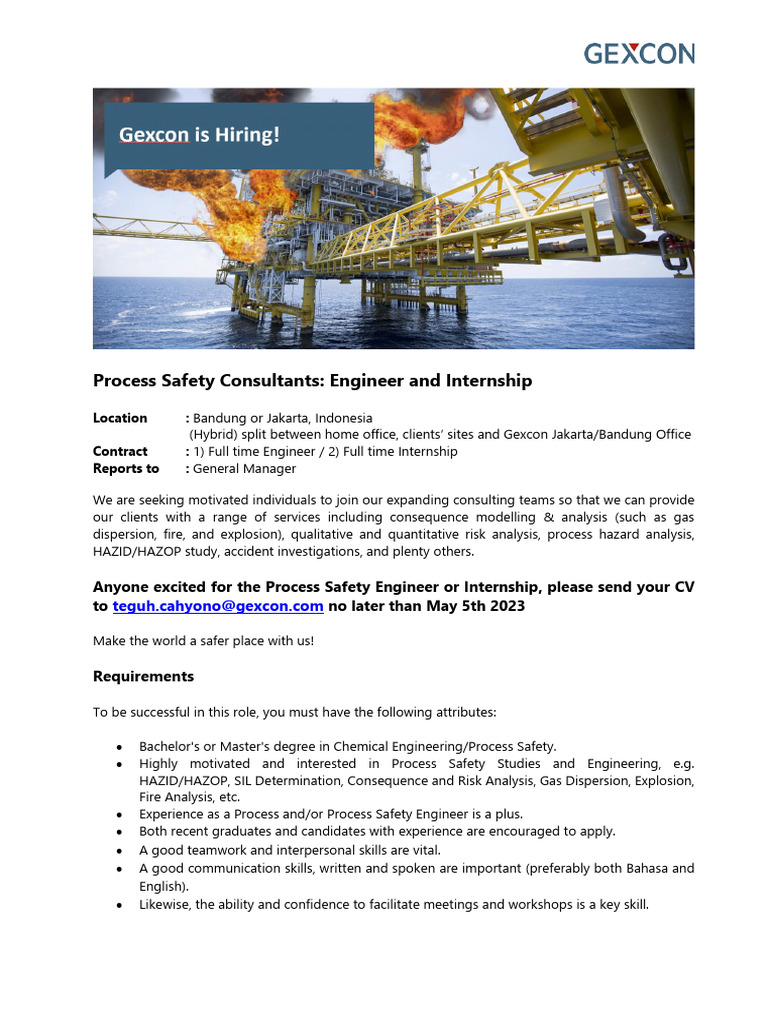 Process Safety Consultant Gexcon Indonesia | PDF | Consultant | Risk