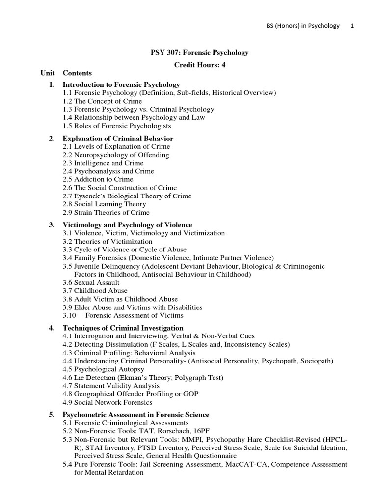 PSY 307 Forensic Psychology Latest Syllabus | PDF | Psychopathy ...
