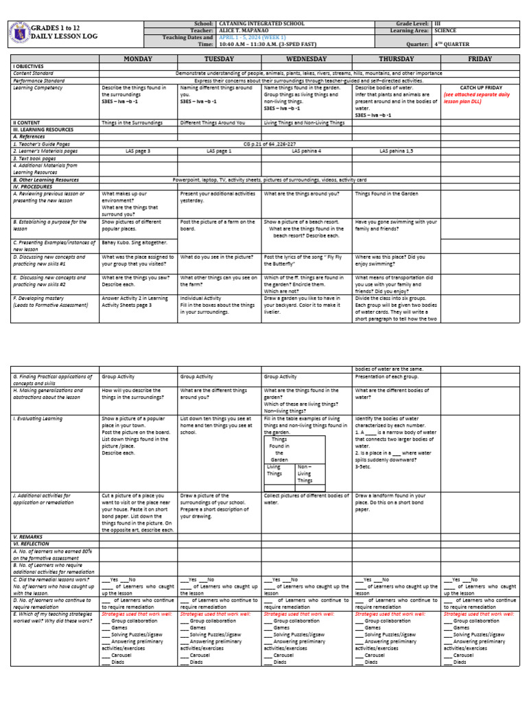 Grade 3 Science Daily Lesson Plan | PDF | Learning | Differentiated ...