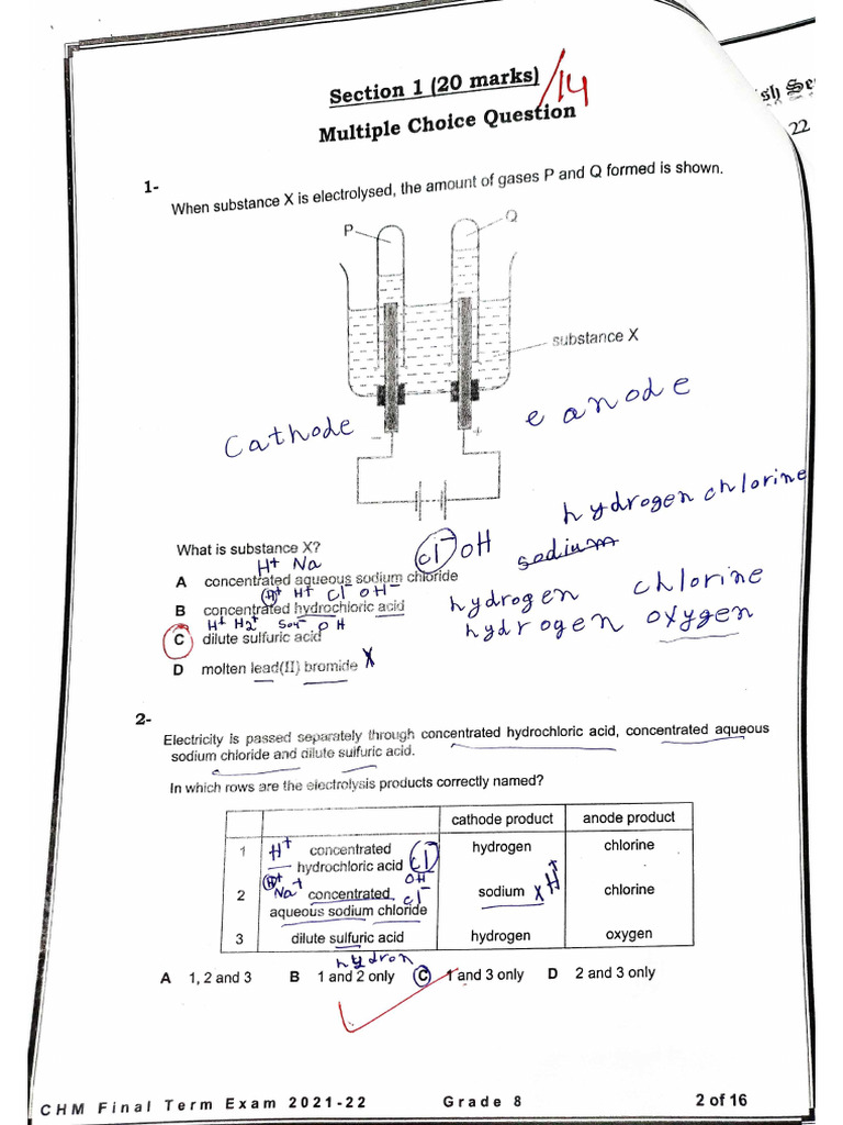 Chemistry Grade 8 Final Exam | PDF