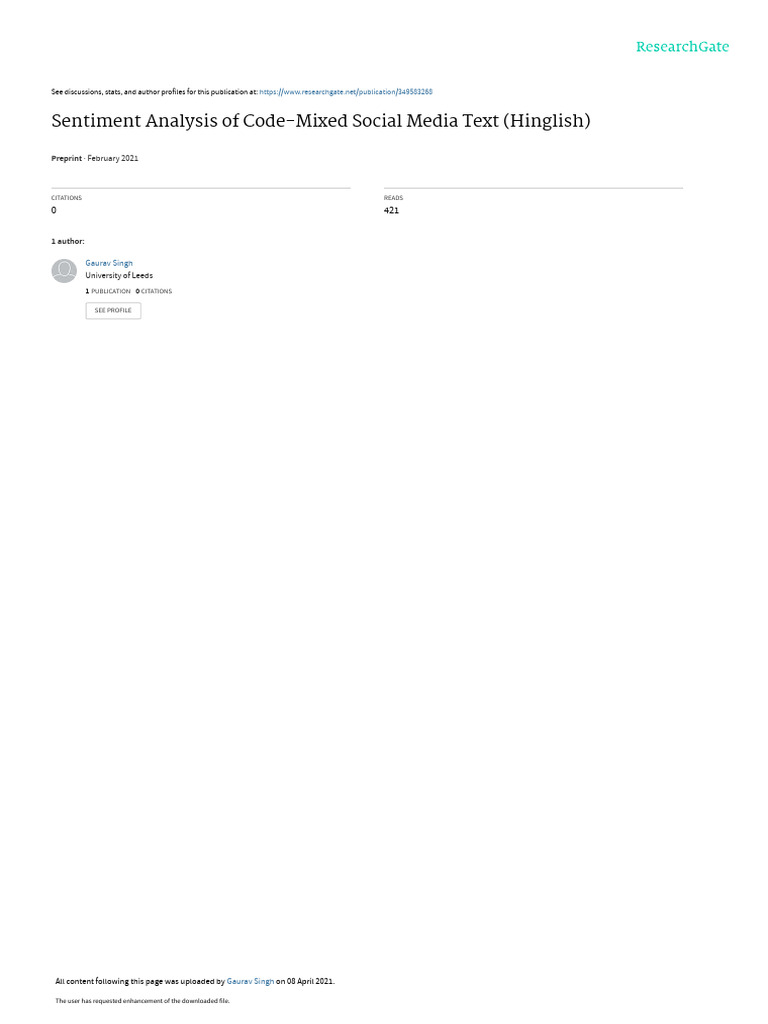 Sentiment Analysis of Code-Mixed Social Media Text | PDF | Support Vector Machine | Machine Learning