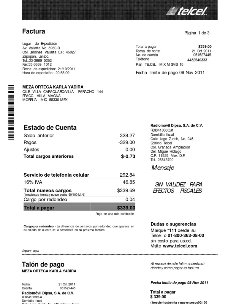 Factura Telcel: Detalles y Pago | PDF | Tecnología móvil | Bancario