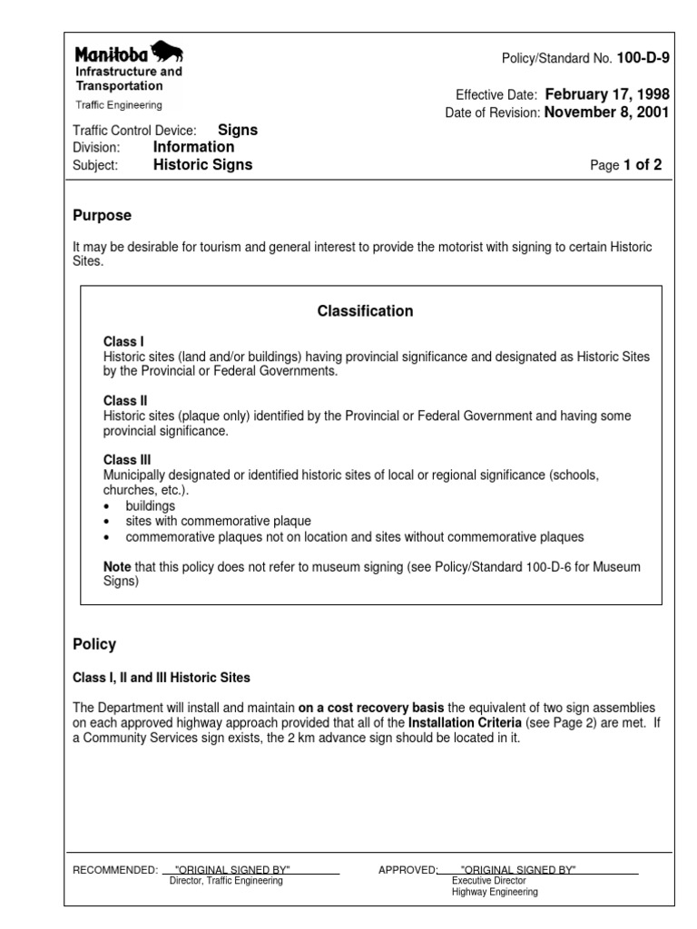 Historic Signage Policy Overview | PDF | Highway | Streets And Roads