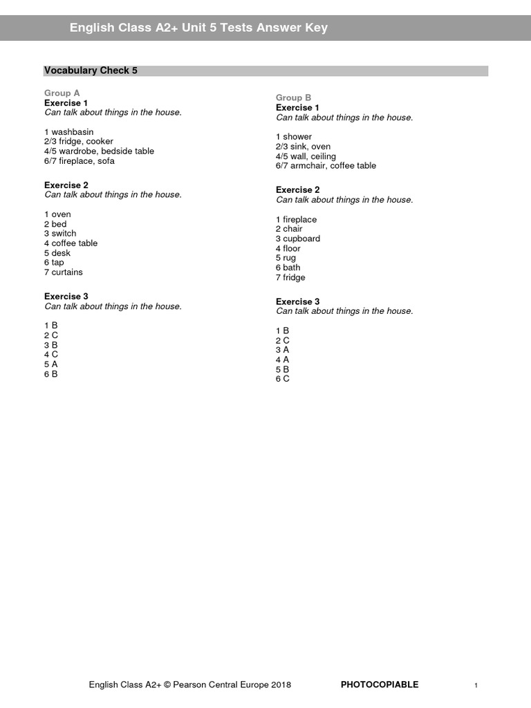 ECA2+ - Tests - Unit 5 - Key - 2018 | PDF | English Language | Linguistics