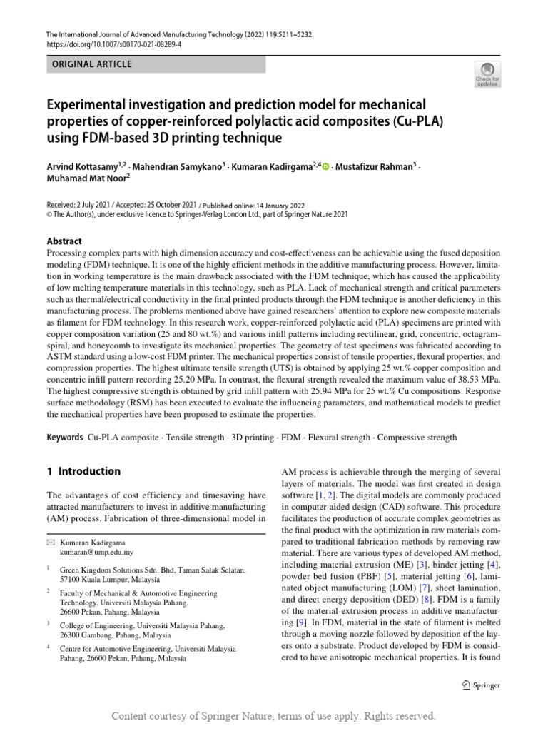 Experimental Investigation and Prediction Model Fo | PDF | Deformation (Engineering) | 3 D Printing