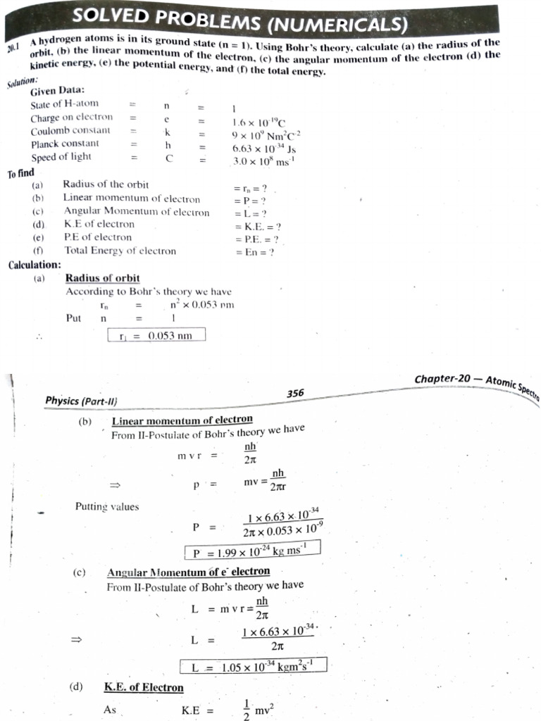 Numericals Chapter 20 | PDF | Electron | Energy Level