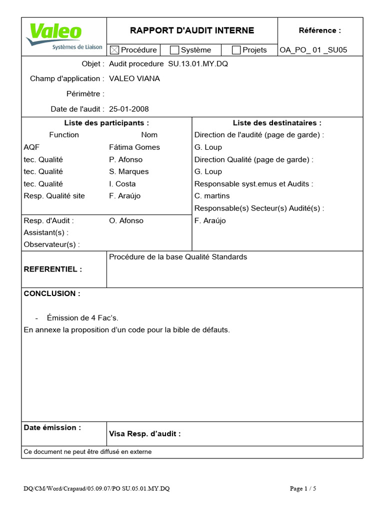 Rapport D'audit Interne - PO Maitrise Produit NC | PDF | Audit | Risque