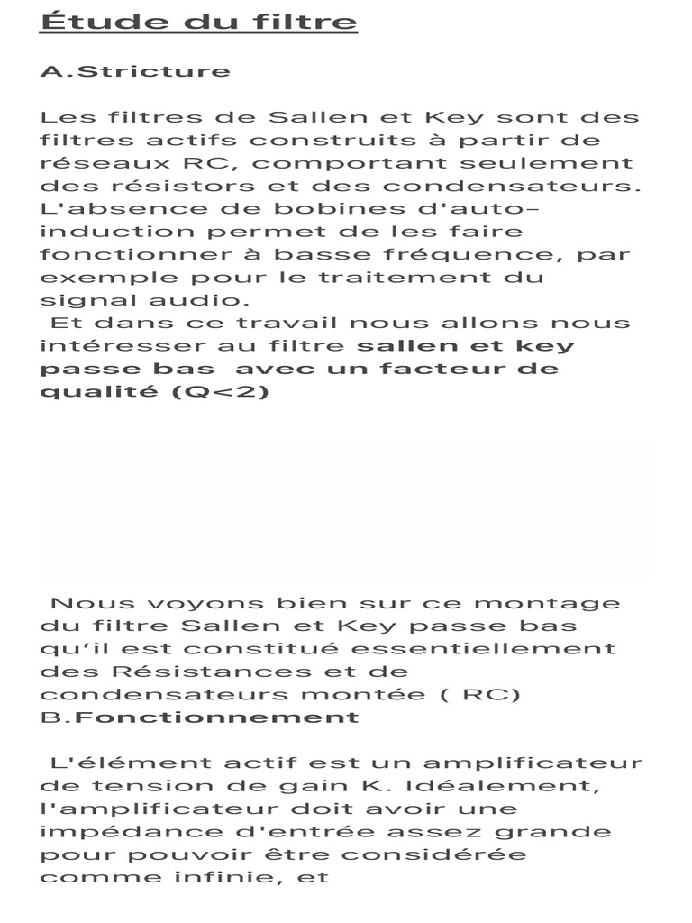 Filtre Sallen-Key Passe Bas : Étude et Modélisation | PDF | Filtre ...