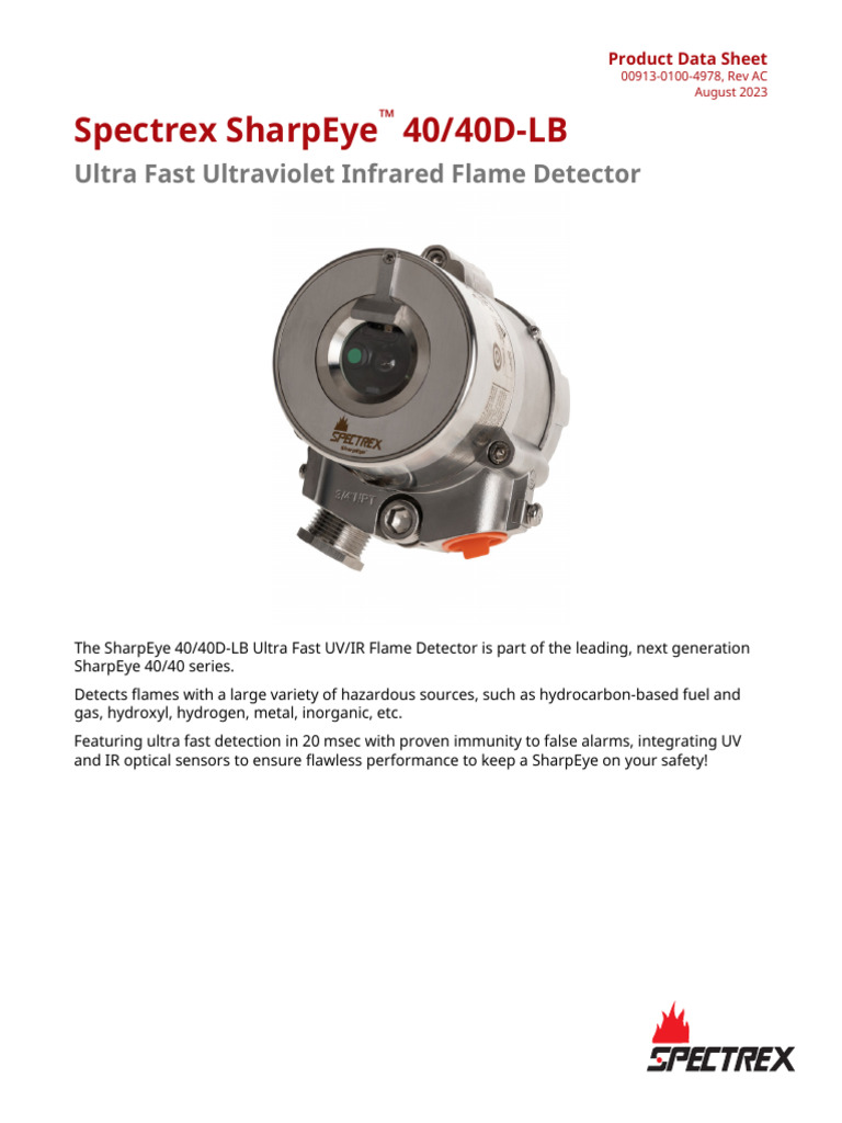Technical Data Sheet Spectrex Sharpeye 40 40d LB Ultra Fast Uv Ir Flame ...