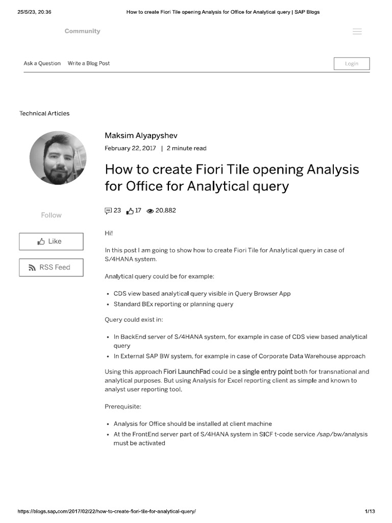 How To Create Fiori Tile Opening Analysis For Office For Analytical ...