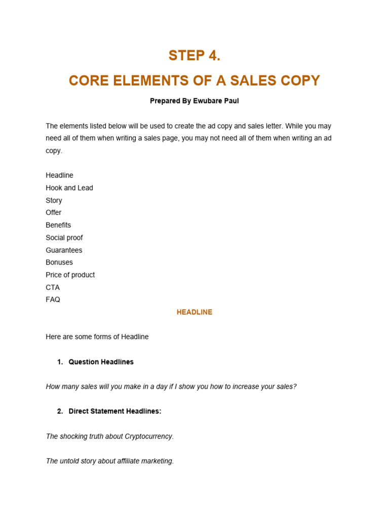 Core Element of Sale Page | PDF