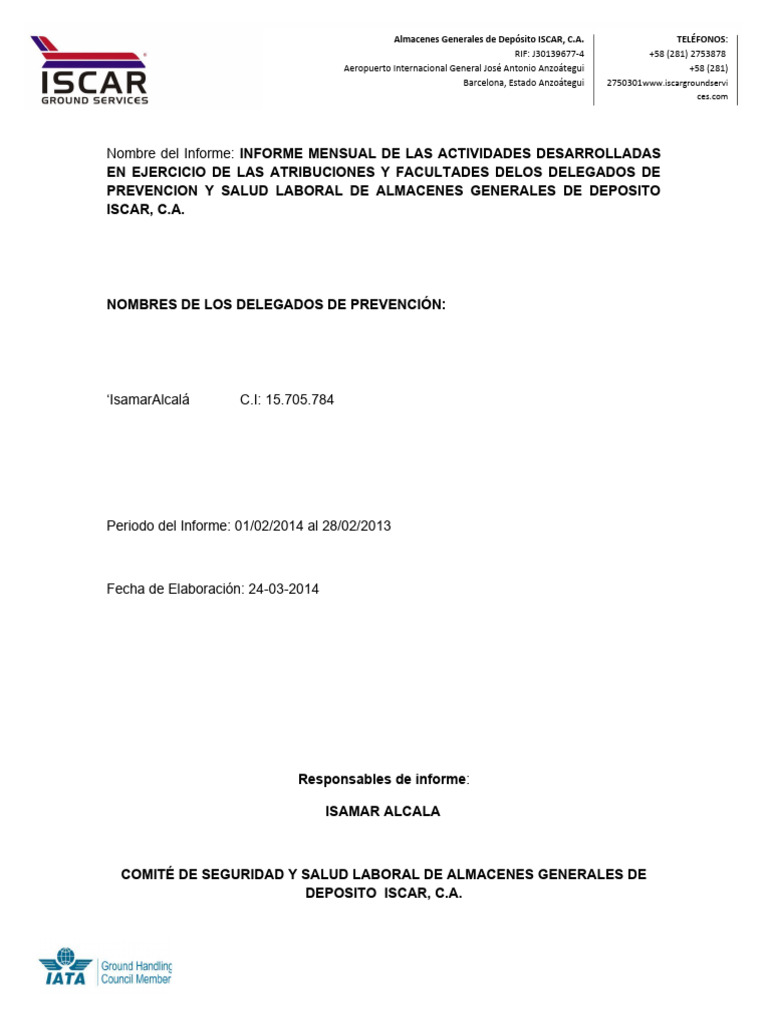 Informe Delegado Alm-1 ISCAR | PDF | Negocios | Finanzas y dinero