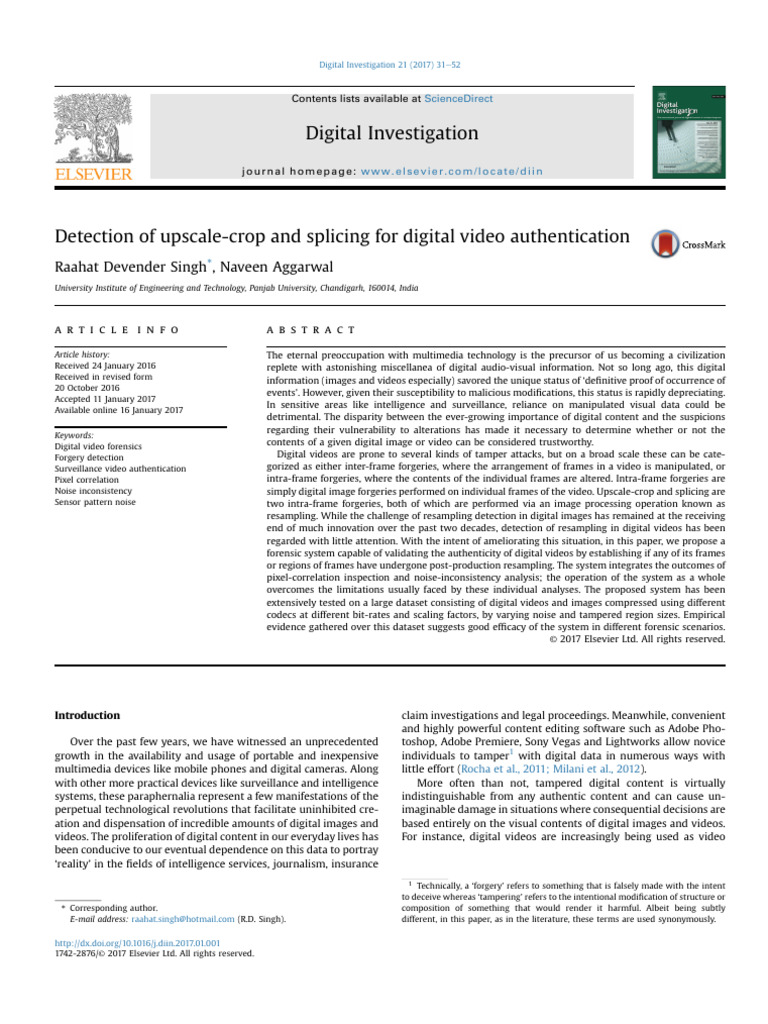 Detection of Upscale-Crop and Splicing For Digital Video Authentication ...