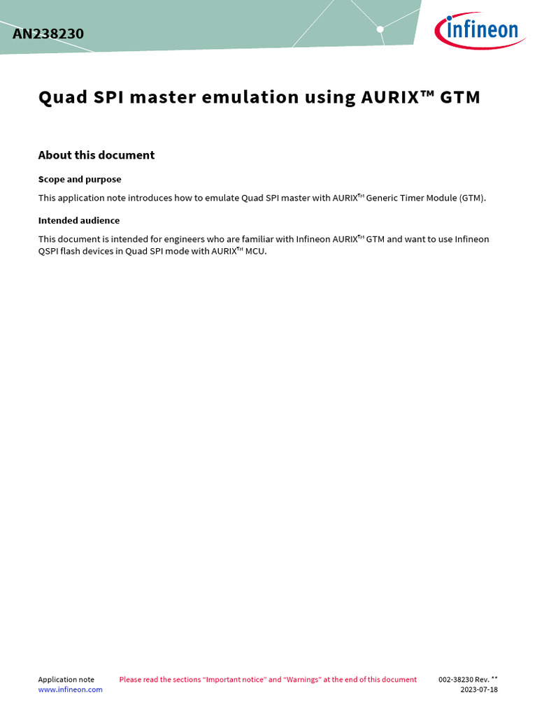Infineon-AN238230 - Quad SPI Master Emulation Using AURIX TM GTM ...