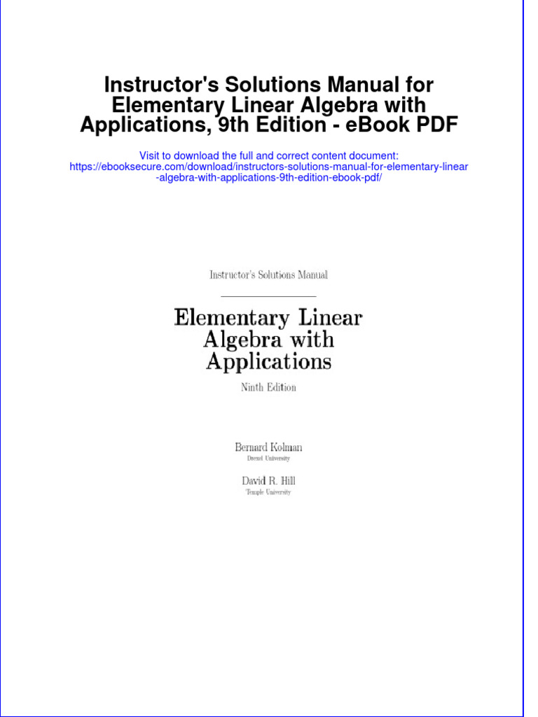 Instructors Solutions Manual For Elementary Linear Algebra With Applications 9th Edition Ebook ...