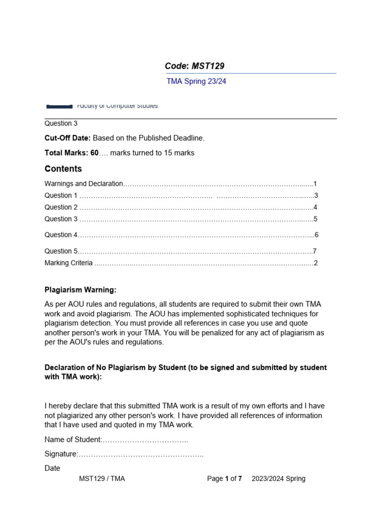 MST129 - TMA - Spring 2023-2024 | PDF | Tangent | Mathematics