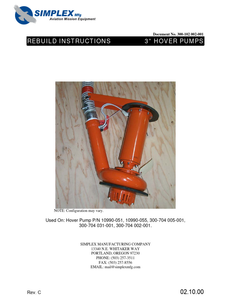 Simplex: Rebuild Instructions 3" Hover Pumps | PDF | Manufactured Goods ...