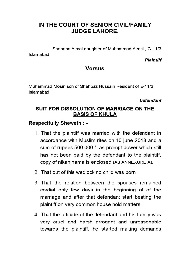 Khula Case Draft | PDF | Marriage | Plaintiff