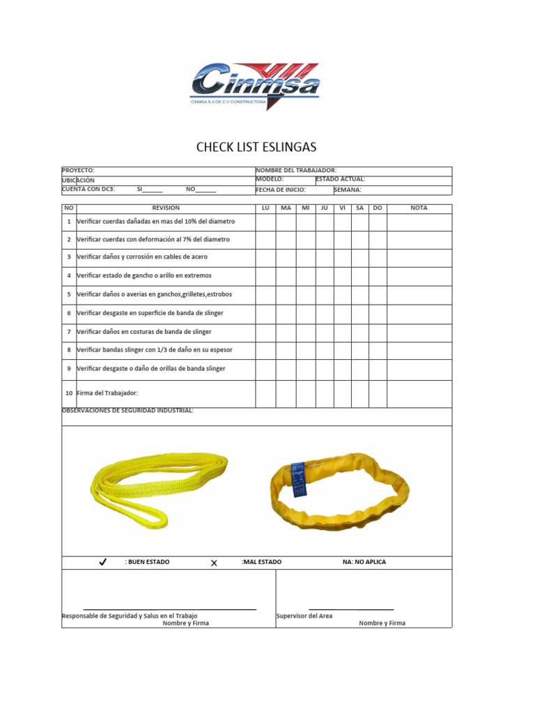 Check List Eslingas | PDF