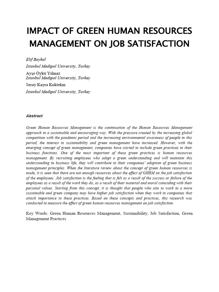 Green HR Management and Job Satisfaction | PDF | Job Satisfaction ...