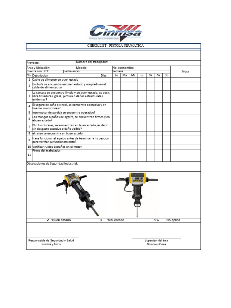 Check List MARTILLO ROMPEDOR | PDF