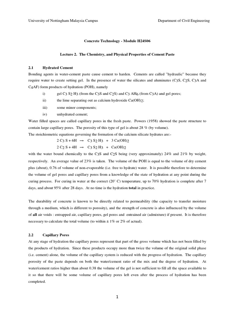Lecture 02 Cement Paste Porosity-1-1 | PDF | Porosity | Gel
