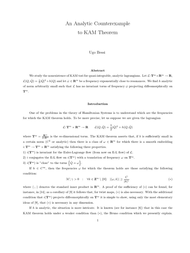 Analytic Counterexample to KAM | PDF | Functions And Mappings | Differential Geometry