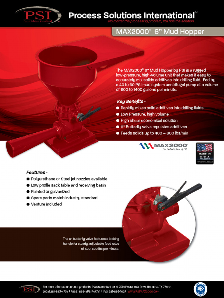Psi Mud Hoppers Product Sheet | PDF | Chemical Engineering | Mechanical ...