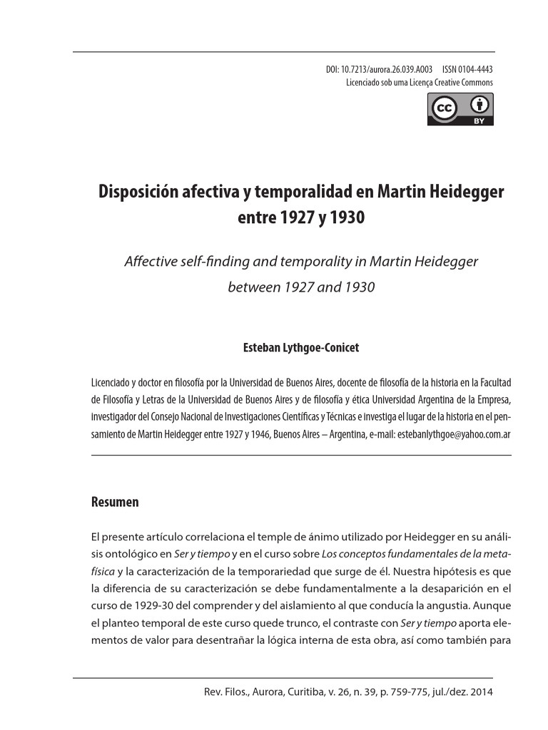 Disposicion Afectiva y Temporalidad en M | PDF | Martin Heidegger | Ser ...