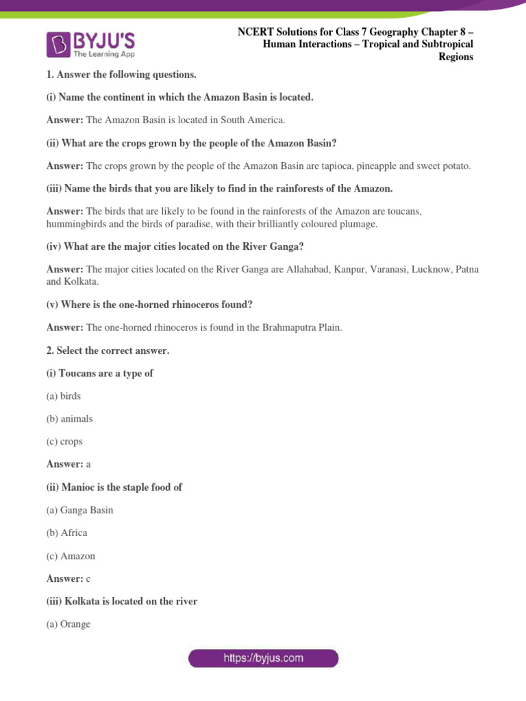 NCERT Solutions For Class 7 Geography Chapter 8 Human Interactions ...