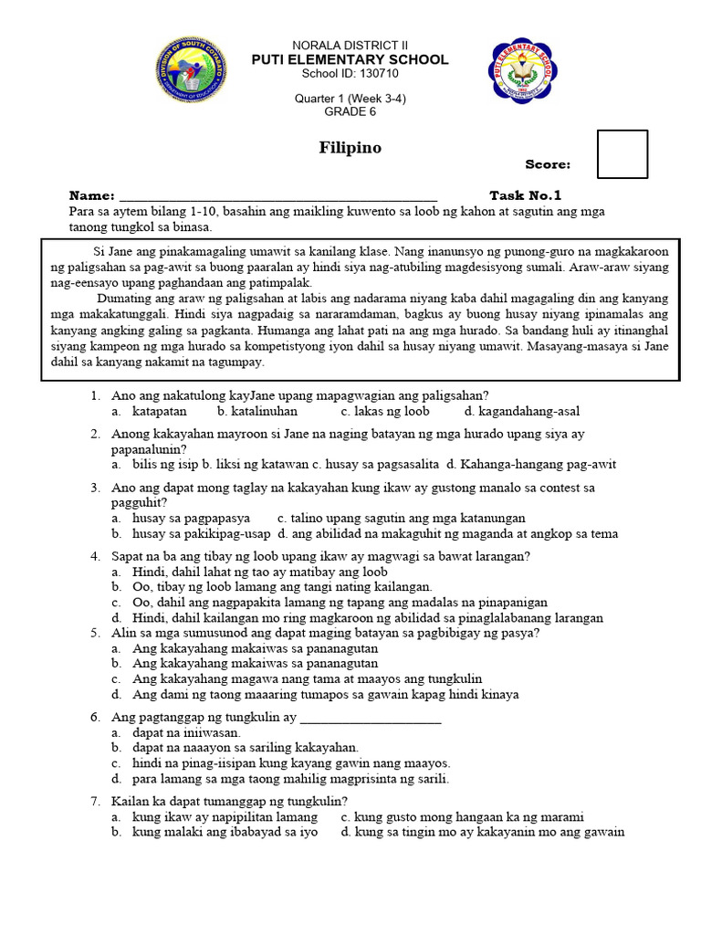 Q1 - Performance Task Week3-4 | PDF