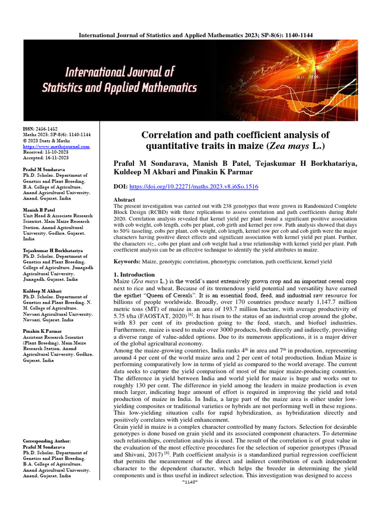 Correlation and Path coefficient analysis in quantitative traits in maize | PDF | Maize | Plant ...