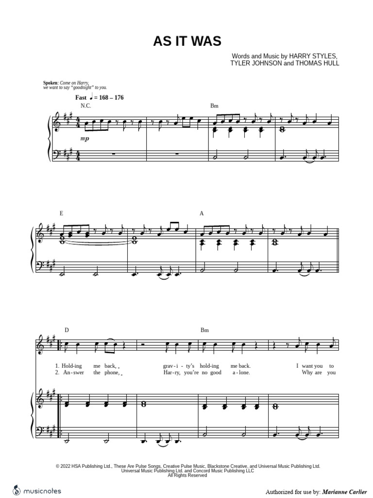 As It Was - Harry Styles | PDF