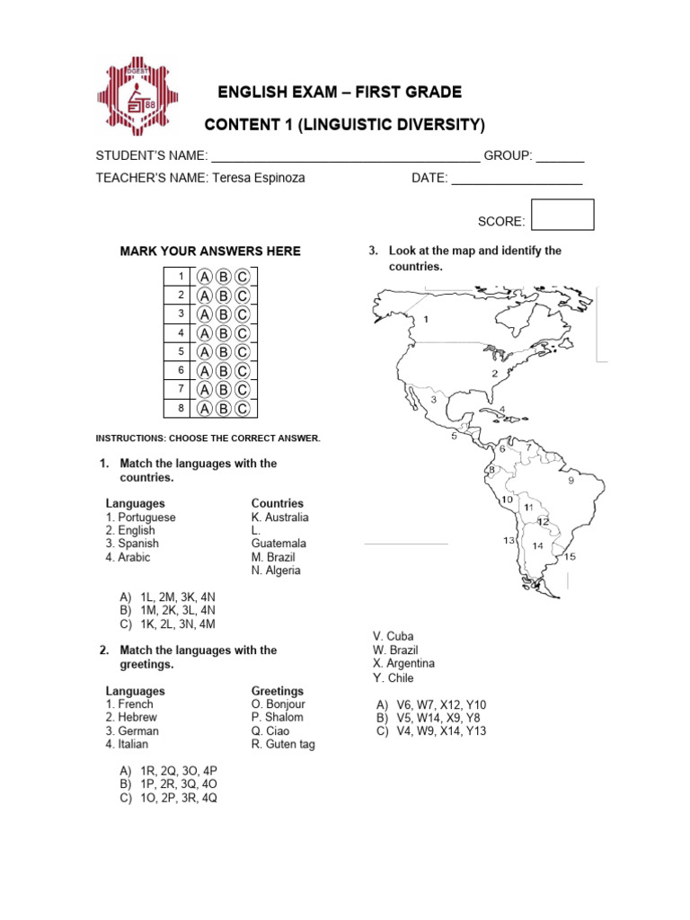 1GC1 Linguistic Diversity - Test - 2023-2024 | PDF | Spanish Language ...