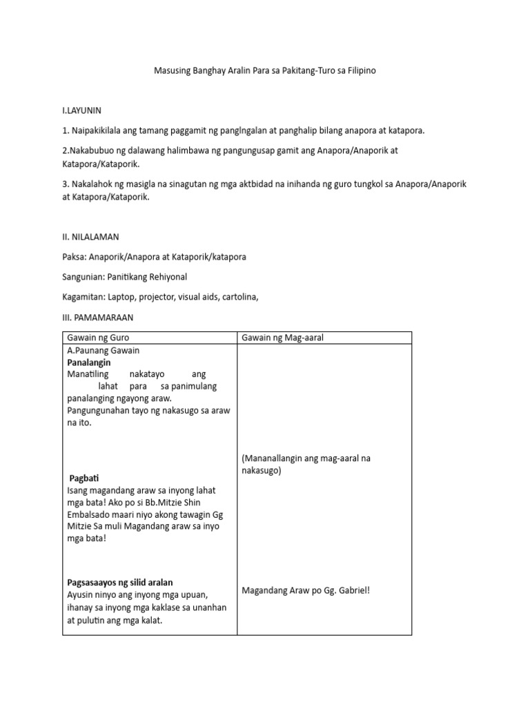 Banghay Aralin (Pasaklaw) | PDF