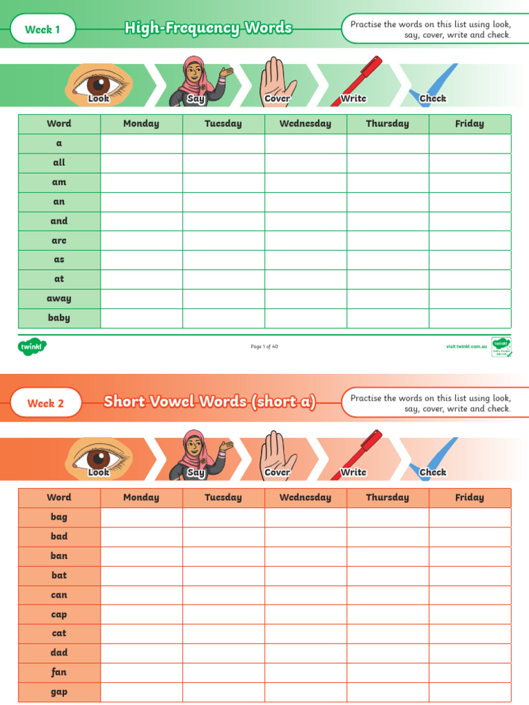 Au L 1678533305 Year 1 Term 1 To Term 4 LSCWC Spelling Lists - Ver - 1 ...