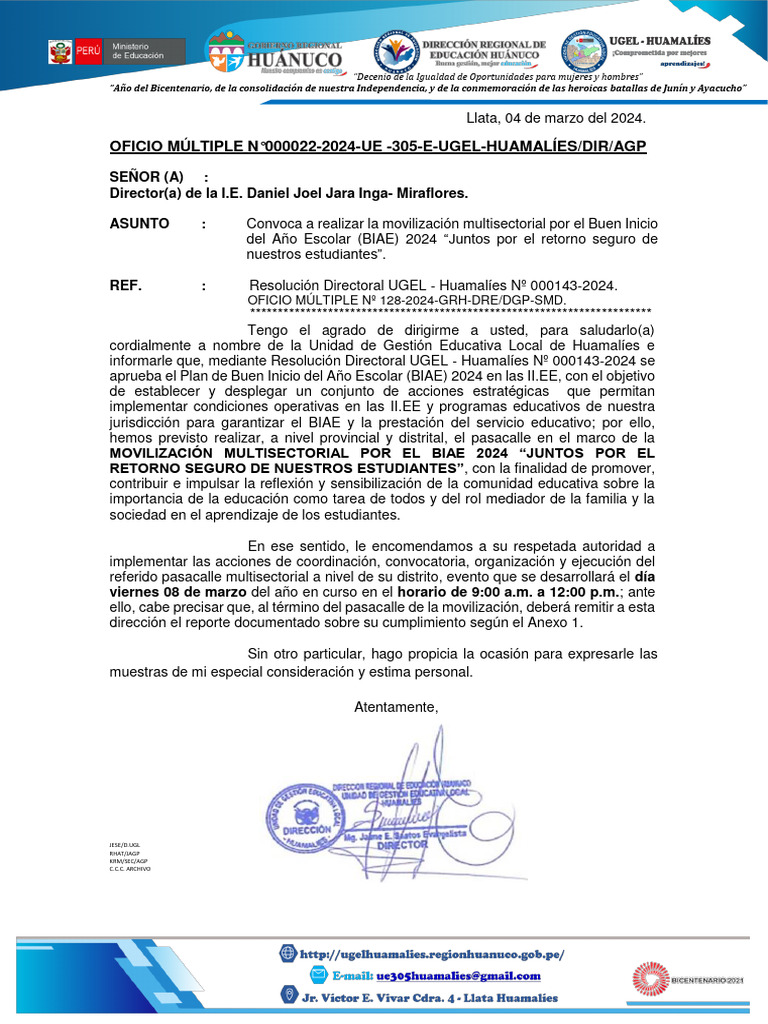 Movilización BIAE 2024: Retorno Seguro Estudiantil | PDF