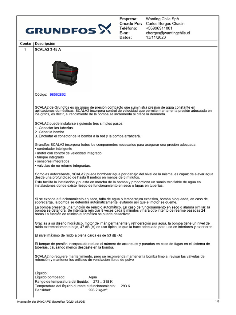 Ficha SCALA2 345 A | PDF | Bomba | Agua Ficha SCALA2 345 A | PDF | Bomba | Agua